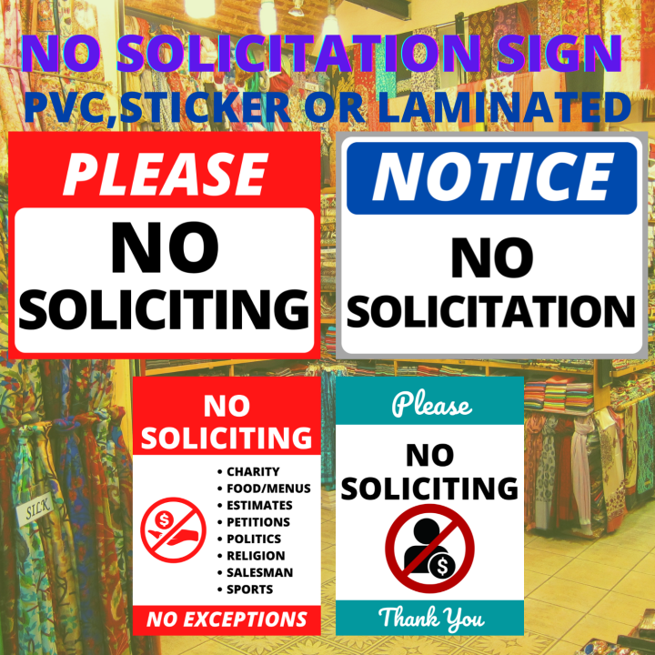 No Solicitation Soliciting Laminated Photo, PVC Plastic & Waterproof ...