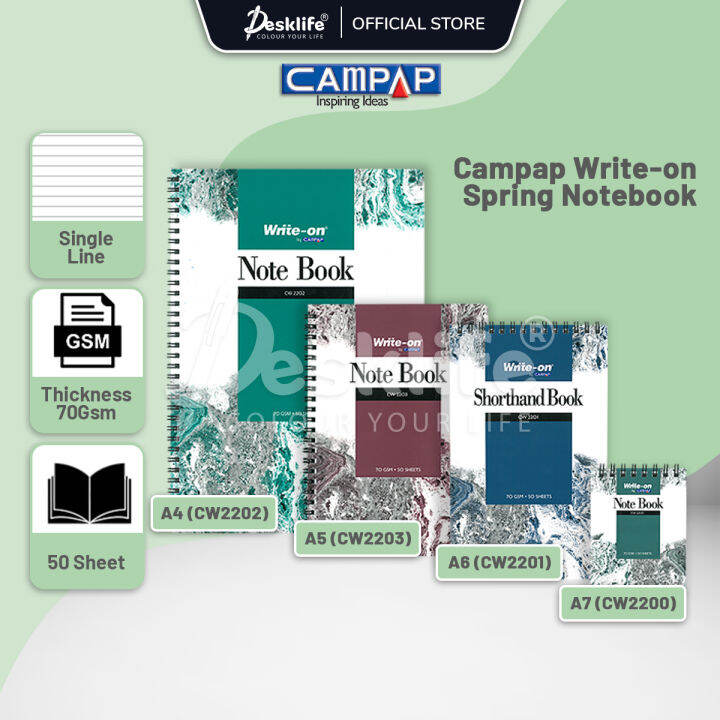 Desklife Campap A4 A5 A6 A7 Write On Spring Notebook 70gsm -(1s/PCS ...