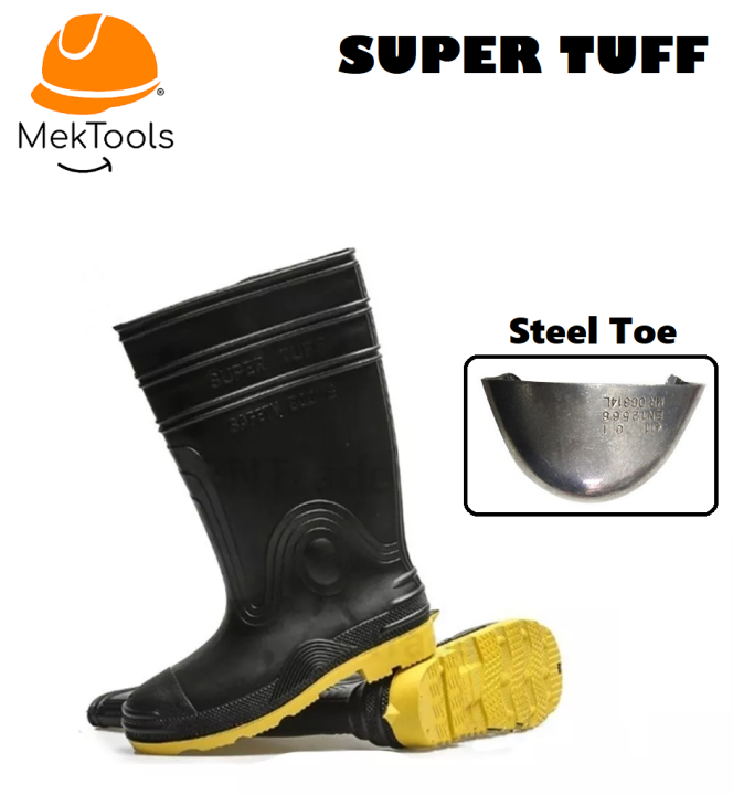 SUPER TUFF Safety Boots with STEEL TOE Black/Yellow Sole 14" (SB-888 ...