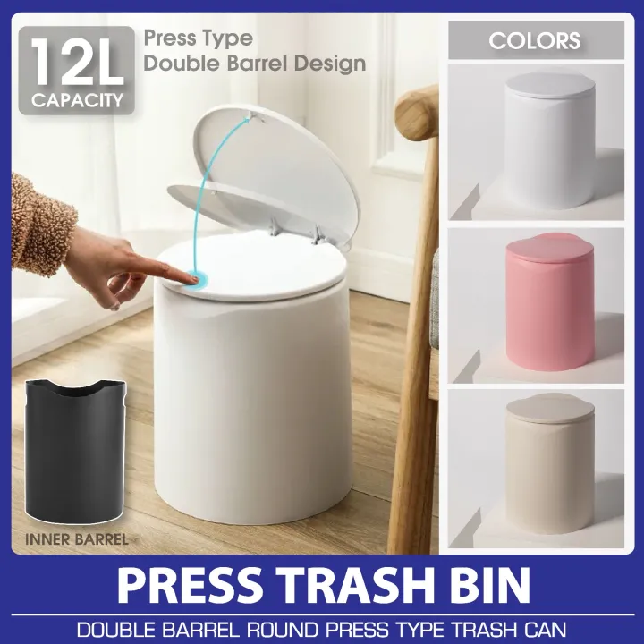 EMBRACE PH Press Trash Bin Push Down Trash Can Double Barrel Garbage ...