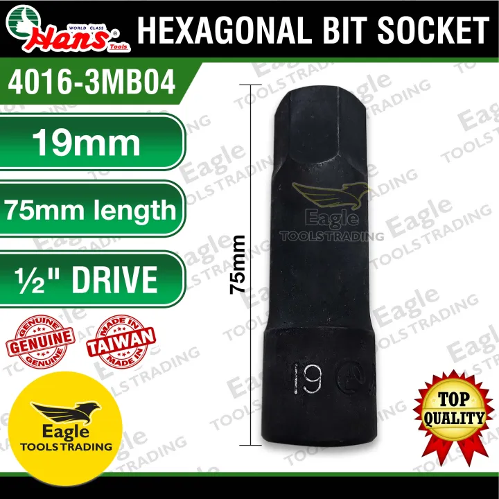 Hans 1/2 inch Drive Hex Bit Socket 19mm 75mm 4016-3MB19 Hexagonal | Bit ...