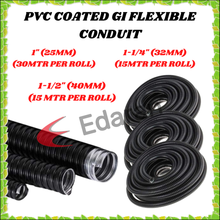 BLACK PVC-COATED G.I. FLEXIBLE CONDUIT 1 inch (25mm) 30 Meter , 1-1/4 ...