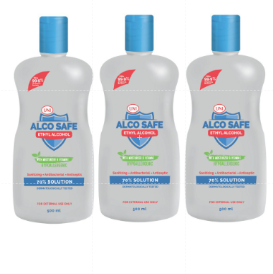 UNI ALCO SAFE ETHYL ALCOHOL 70% Solution with Moisturizer & Vitamin E ...