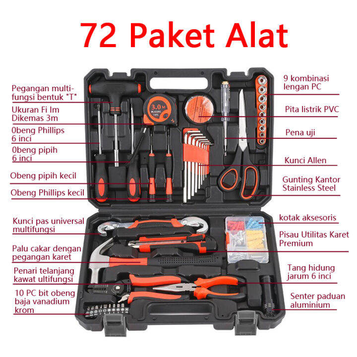 72 PCS Toolset Toolkit Toolbox Tool Set Tool Kit Tool Box | Lazada Indonesia