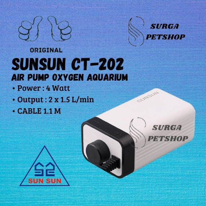 SUNSUN CT 202 CT202 AIR PUMP OXYGEN AQUARIUM POMPA UDARA OKSIGEN AKUARIUM KOLAM ORIGINAL 4 WATT ...