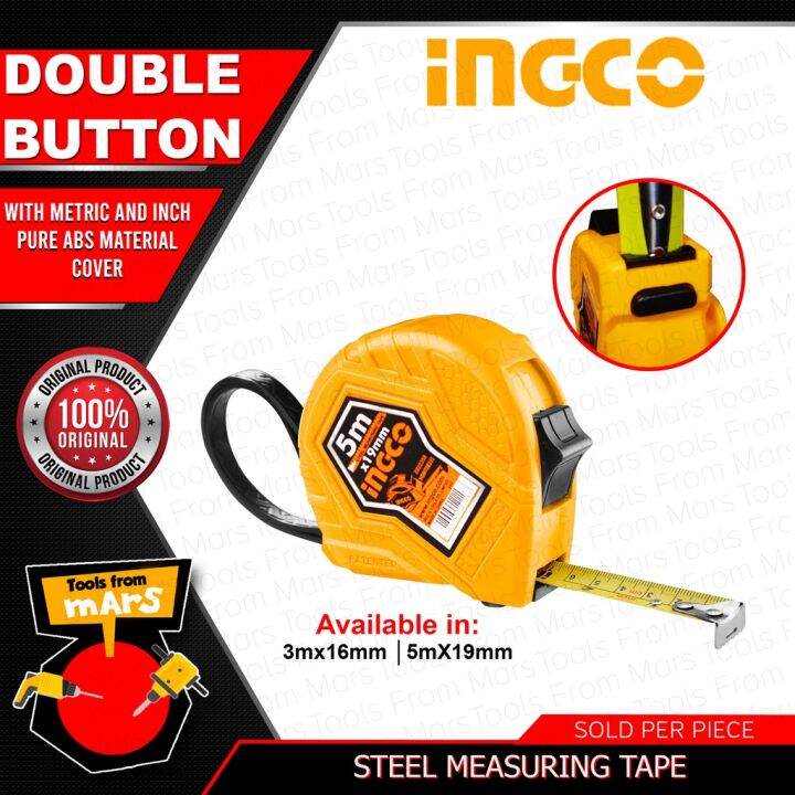 INGCO Steel Tape Measure Measuring Tape 3m HSMT0833 / 5m HSMT08352 YELLOW SOLD PER PIECE •TOOLS ...