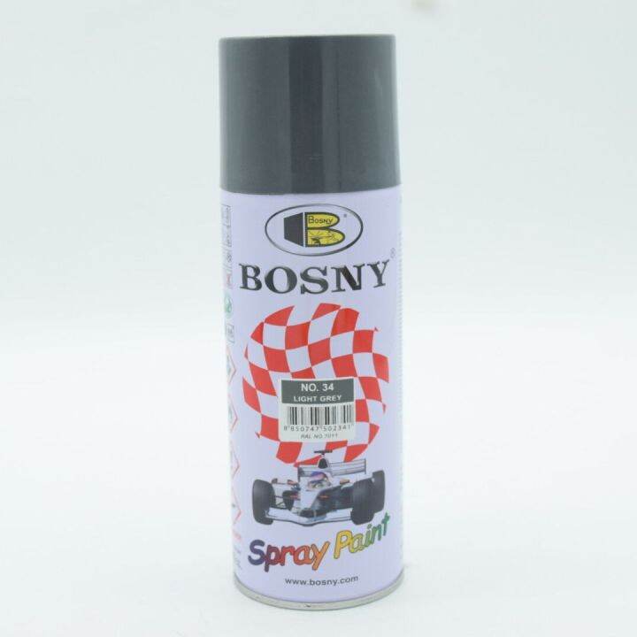 สีสเปรย์ เทา LIGHT GREY No.34 BOSNY Spray Paint 300g B100#34 | Lazada.co.th