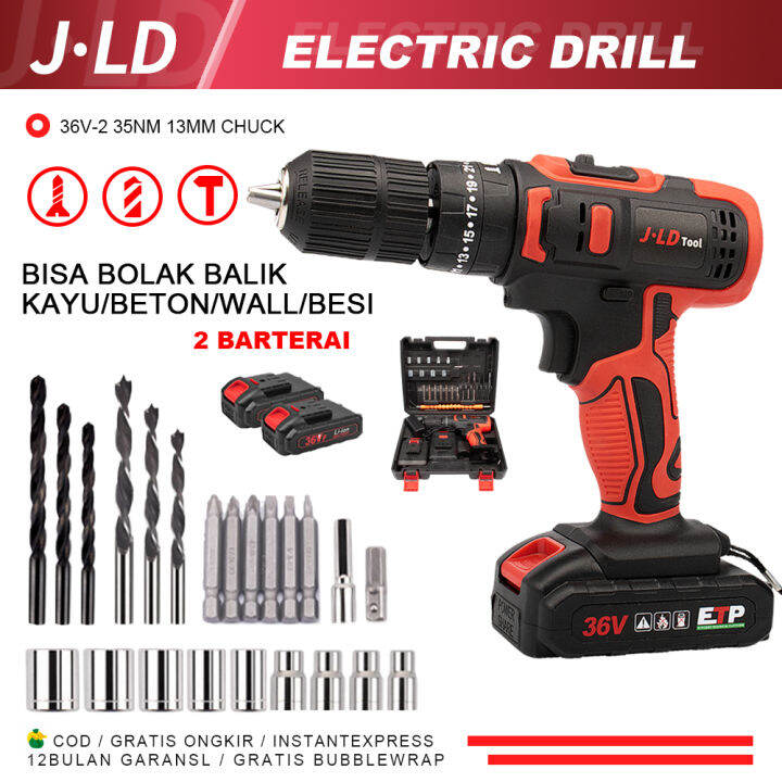JLD Cordless drill 36V IMPACT CORDLESS BOR 13mm chuck bor Murah 35N.M ...