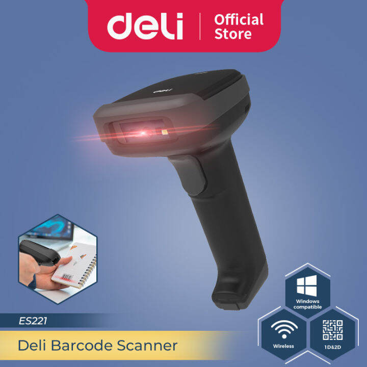 Deli Wireless Barcode Scanner 1D 2D LED Light Cepat dan Akurat ES221 ...