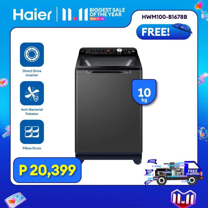 Haier HWM100-B1678B 10.0 Kg Silent Wash Fully Automatic Inverter Top Load Washing Machine - 2023 ...