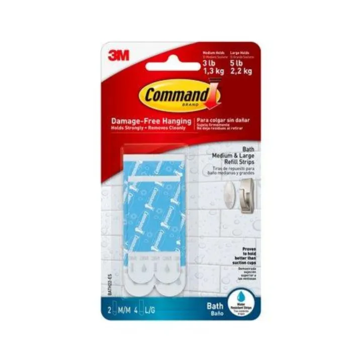 3M Command Bathroom Refill Strips, assorted, 2 Medium Strips, 4 Large ...