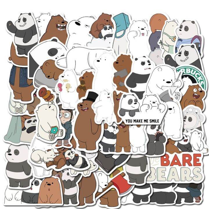 50 Pcs Cartoon Bare Bear Waterproof Sticker Skateboarding Snowboard ...