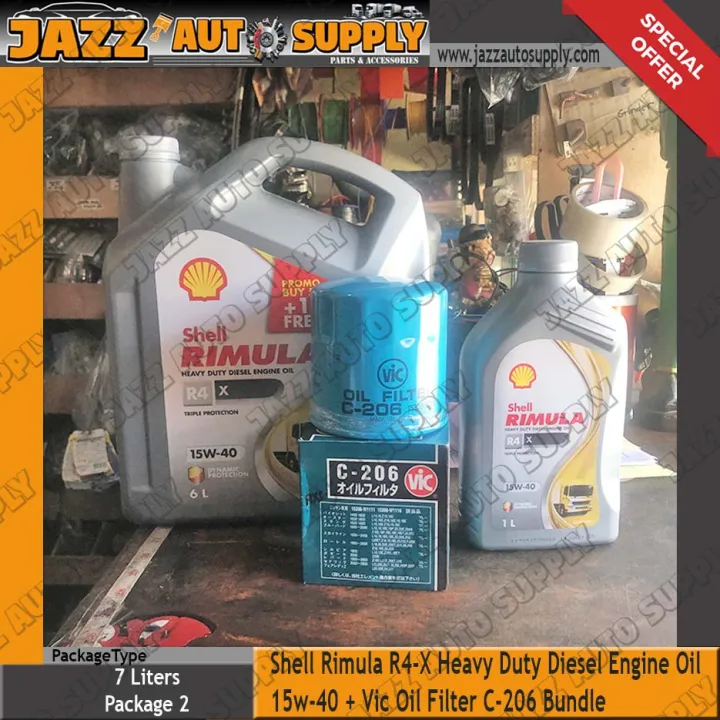 Shell Rimula R4-X Heavy Duty Diesel Engine Oil 15w-40 + Vic Oil Filter ...