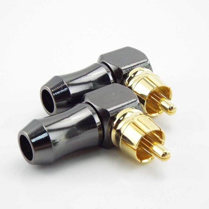 RCA Plug Connector 90 Degree Wire Connectors Gold Plated Terminal for 6.2mm Speaker Cable Right ...