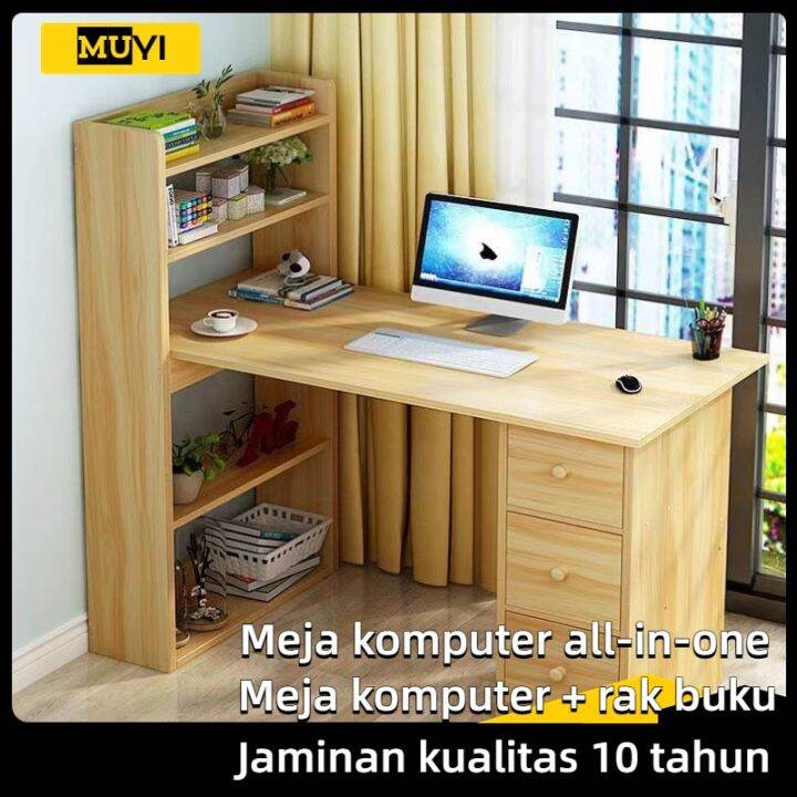 MUYI Meja Belajar Rak Buku Meja Komputer Rak Buku Desktop Kombinasi ...