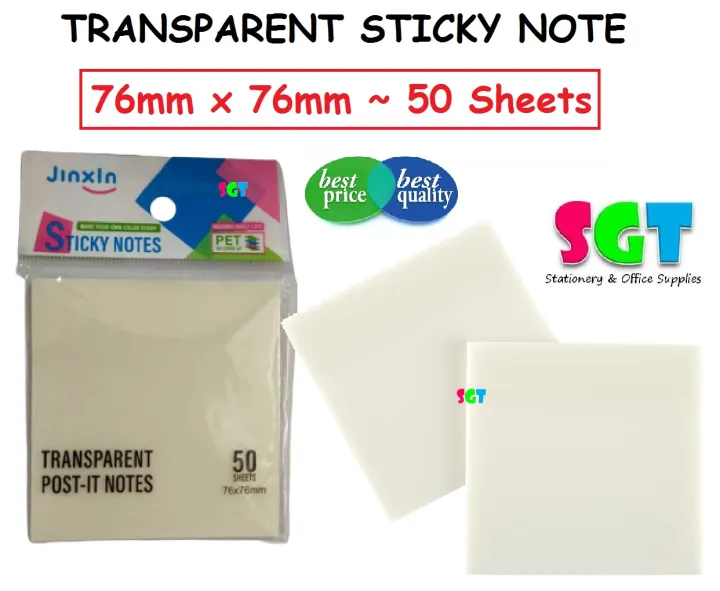 Transparent Sticky Notes 76mm x 76mm ( 50 Sheets) | Lazada