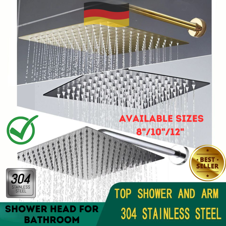 304 Stainless Steel Rainfall Shower Head 8 10 12 Inch Ultra Thin Spa ...