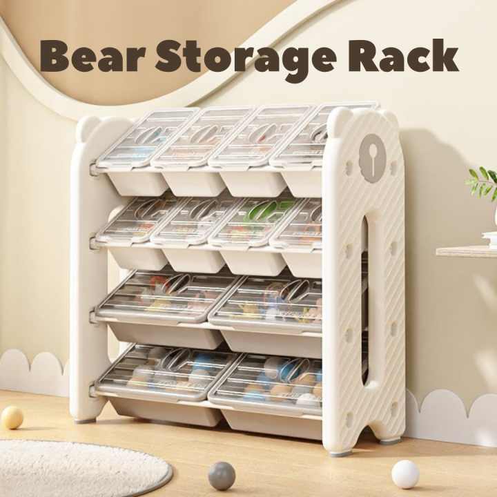 BYJ Bear Toy Storage Rack with Cover Kids Play Room Space Saver ...