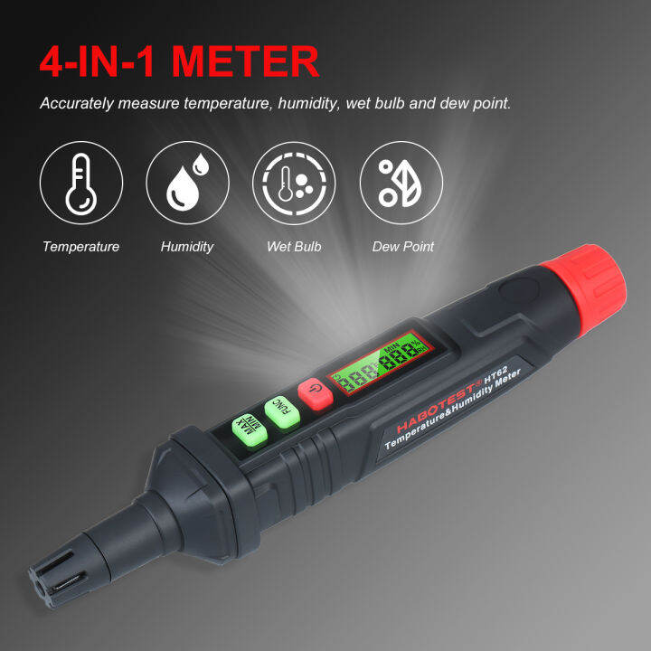 HT62 4-In-1 Digital PsychrometerแบบพกพาThermo-Hygrometer Miniความชื้น ...