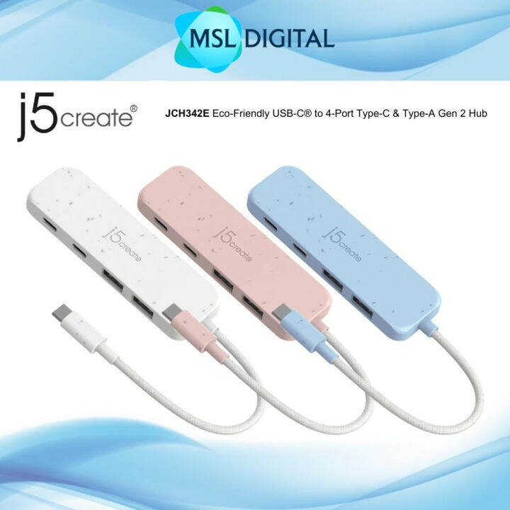 J5create JCH342E Eco-Friendly USB-C® to 4-Port Type-C & Type-A Gen 2 ...