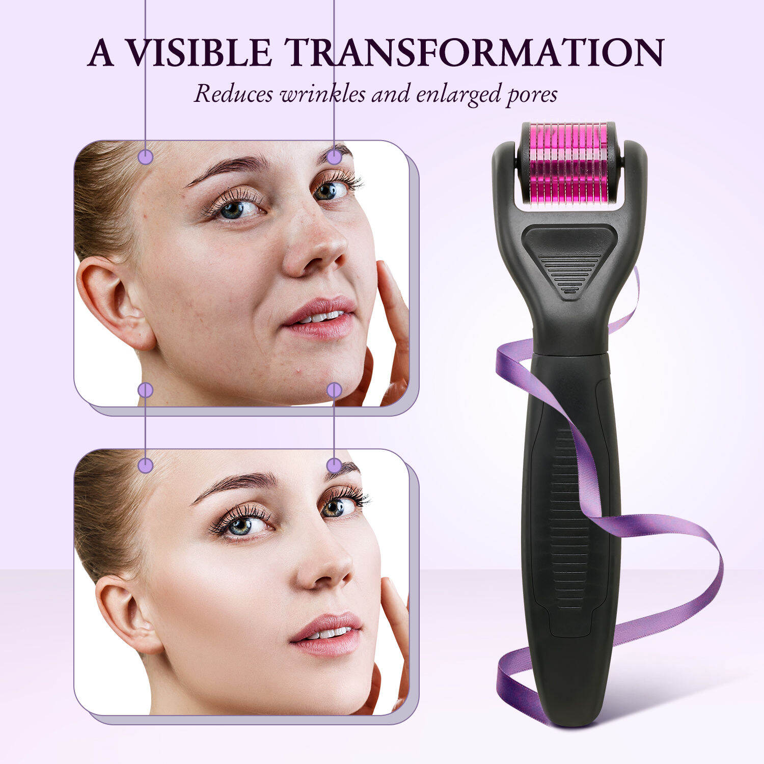 6 ใน 1 Microneedle Roller Kit 0.5 มม. 1.0 มม. 1.5 มม. 2.0 มม. ไทเทเนียม ...