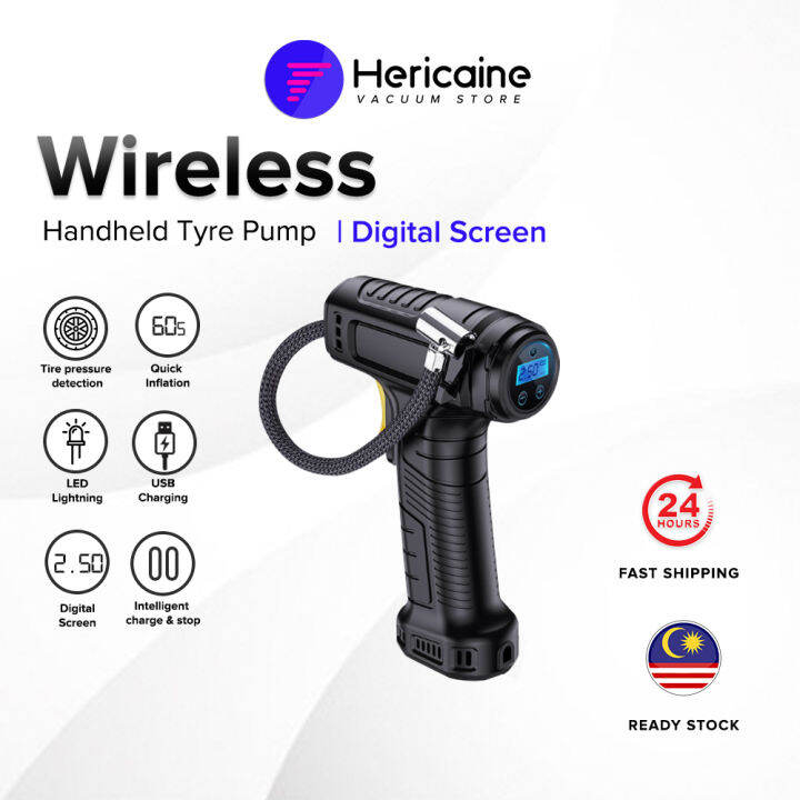 Hericaine Wireless Handheld Air Pump Cordless Car Tyre Inflator ...