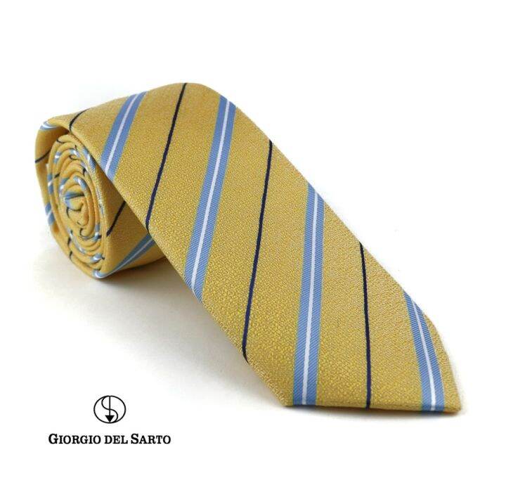 Giorgio Del Sarto Necktie 7.5 cm Yellow Fabric Texture เนคไทสีเหลืองมี ...