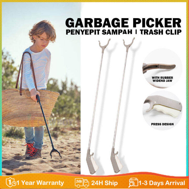 ONLY Garbage Picker Foldable Stainless Steel 83cm Long Handle Trash ...