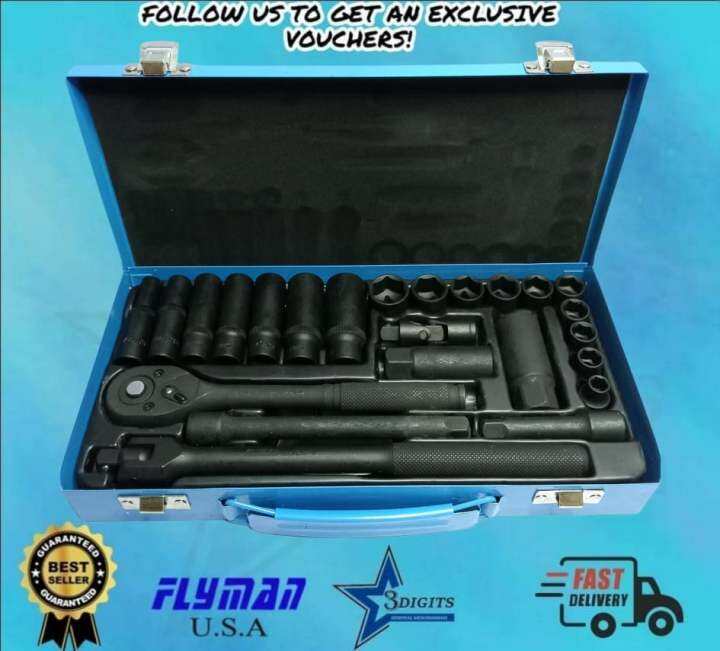 Flyman 24 Pcs. 3/8 Drive Socket Wrench Set 6 Point (Hex Type) ( with ...