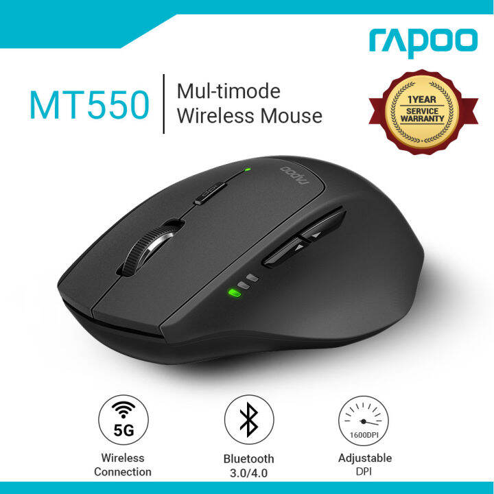 Rapoo MT550 Multi-mode Wireless Bluetooth Mouse, Connect Up to 4 Different Devices,4 Adjustable ...