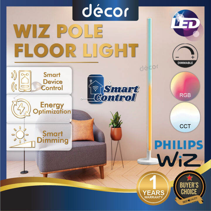 PHILIPS WiZ Pole Floor Light 3 Colour LED + RGB Multicolour Stand Lamp Lampu Lantai Lampu ...