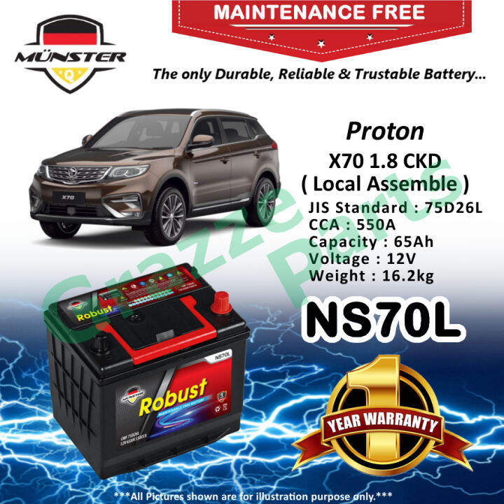 Münster Robust MF CMF NS70 | NS70L | 75D26L (65AH) Car Battery Bateri Kereta for Proton X70 1.8 ...