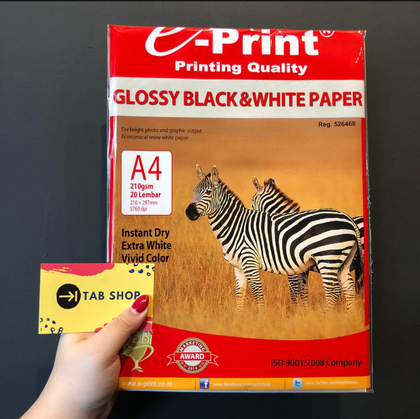 TAB SHOP - EPRINT GLOSSY BLACK AND WHITE PAPER A4 210 GSM 20 LEMBAR - E ...