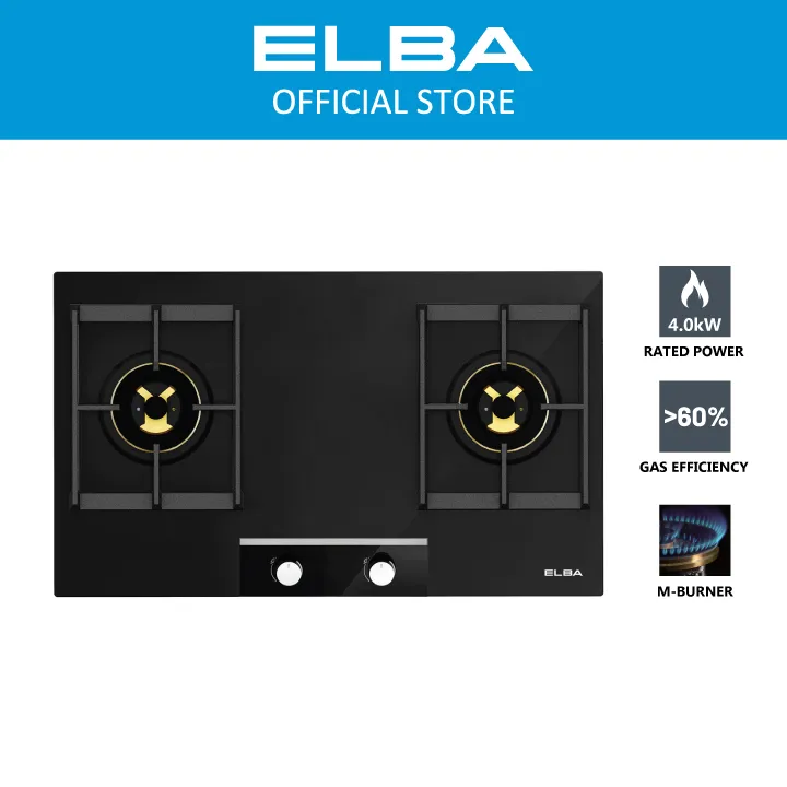 ELBA 2 Burners Built-in Glass Hob EGH-H9592G(BK) - Safety Valve (Flame Failure Device), (4.0kW ...