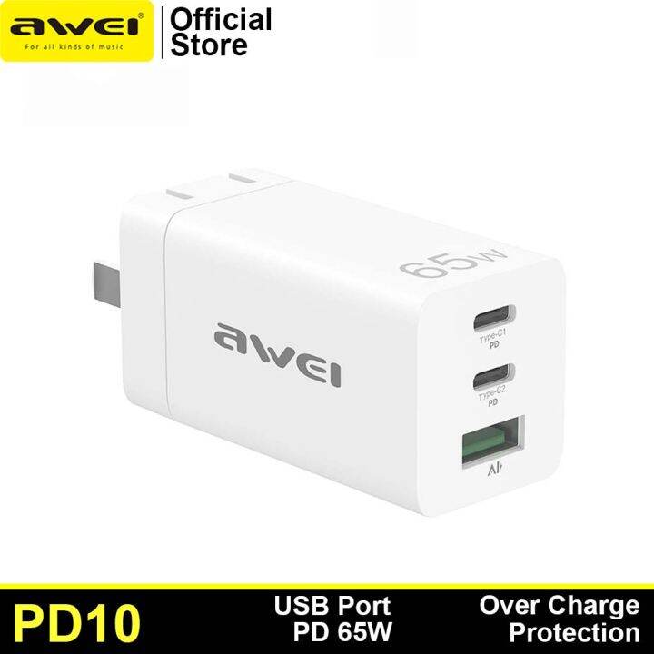 Awei PD10 65W High Powered Quick Charge GaN Fast Charging Type-C USB ...
