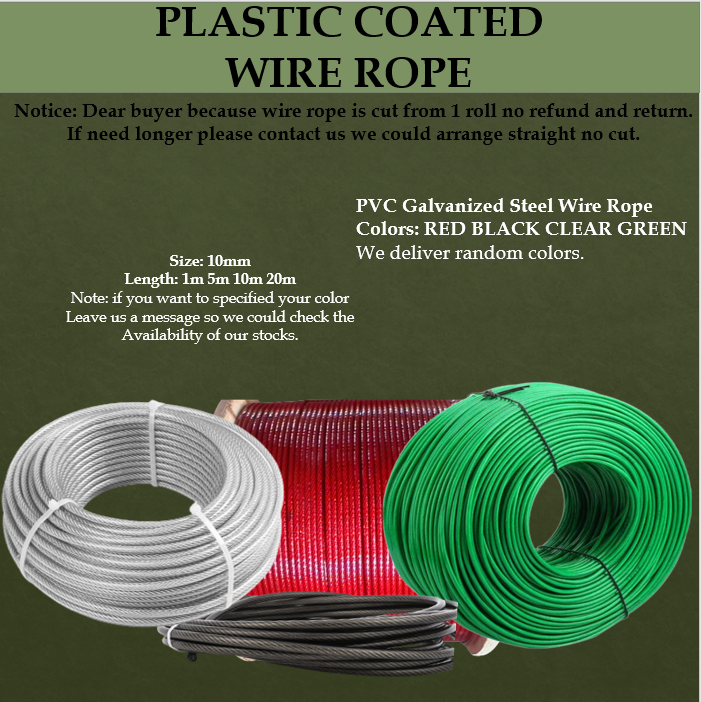 RANDOM COLOR 10mm PVC 1m - 5m -10m - 20m Plastic Coated Galvanized Steel Wire Rope Cable Wire ...