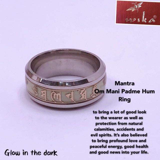 (Wikacharms) mantra om mani padme hum stainless glow in the dark ring ...