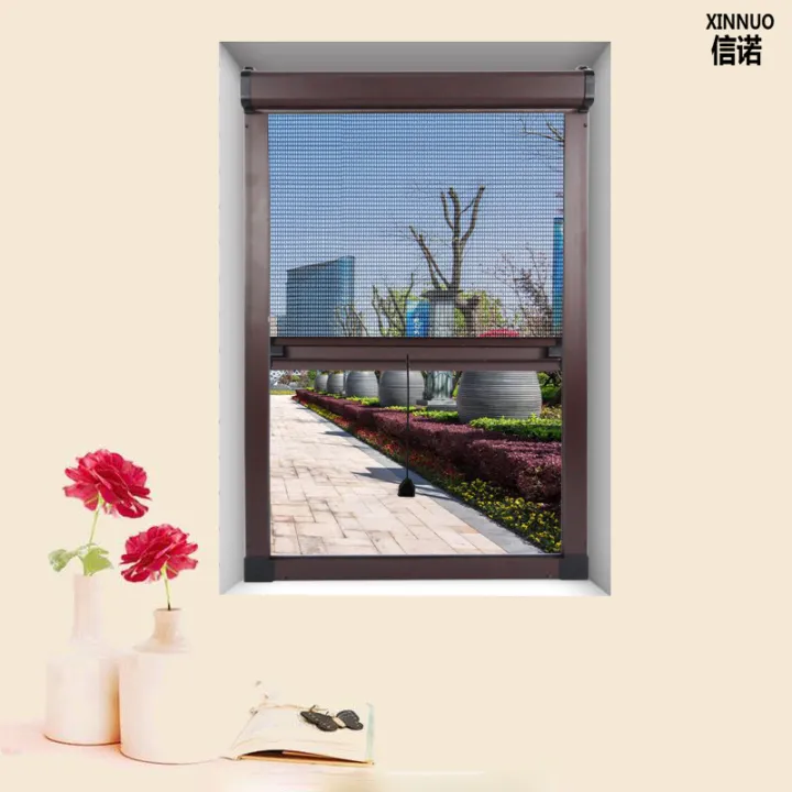 Invisible screen window push-pull telescopic drum type pull-down ...