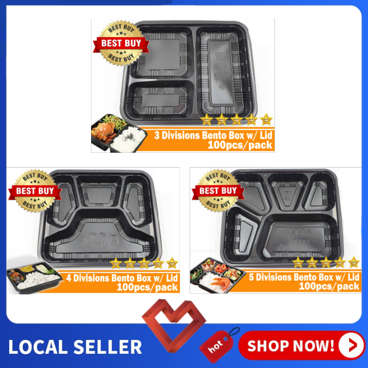 【Flash Sale】100pcs Disposable Bento Box 3/4/5 division/grid with lids ...