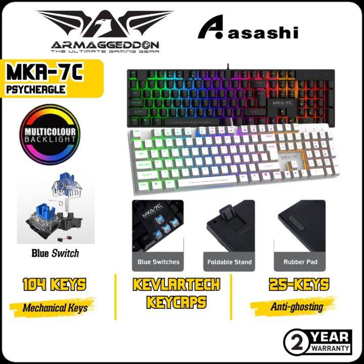 Armaggeddon MKA-7C Black / White Psycheagle (104 Keys) Blue Switch ...