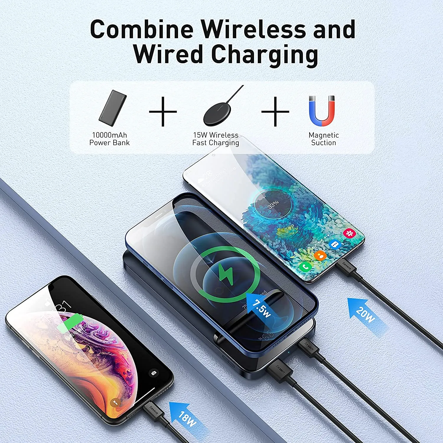 Baseus Power Bank 10000mAh Magnetic Power Bank ที่ชาร์จไร้สายแบบพกพา ...