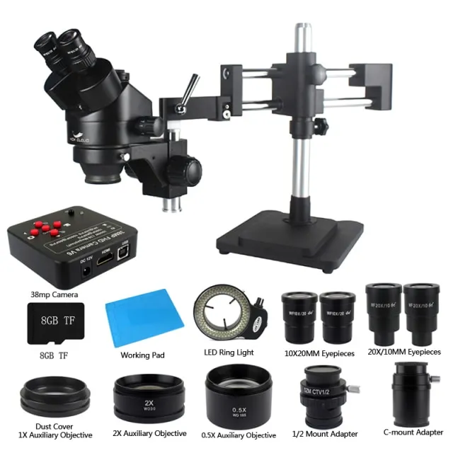 Full HD Trinocular Stereo Microscope 180X Magnification, 2X/0.5X ...