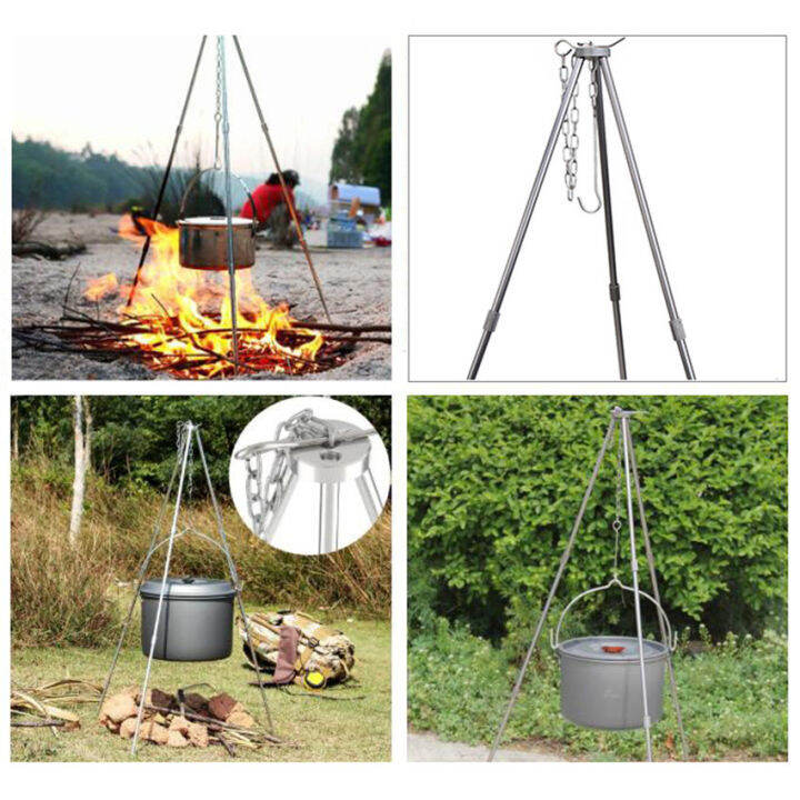 Folding Outdoor Campfire Cooking Tripod Grill Grate Stand Camping Fire ...