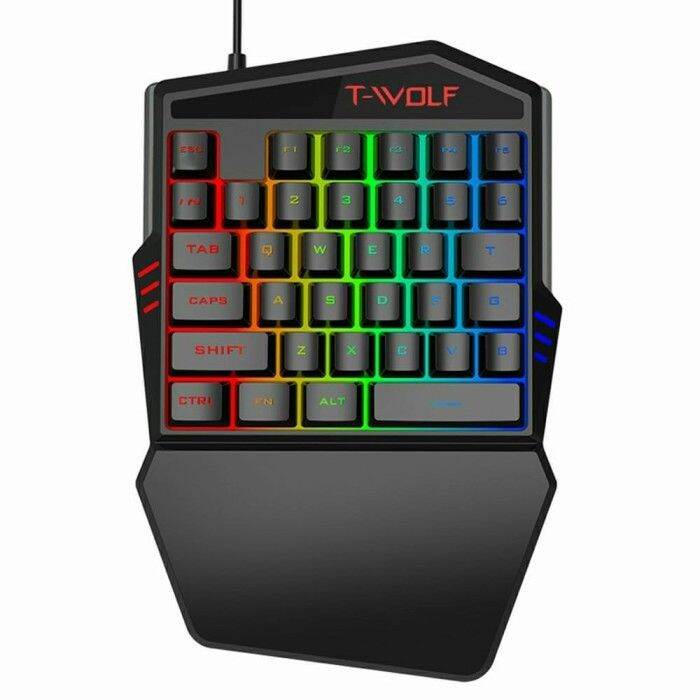 Siap Kirim T-WOLF T17 WIRED ONE-HANDED GAMING KEYBOARD 35 KEY COLORFUL ...
