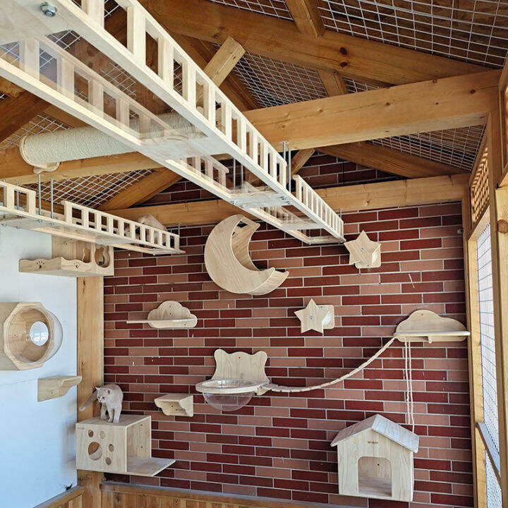 Solid Wood Cat Climbing Rack Cat Wall Hanging Cat Nest Wooden Cat ...