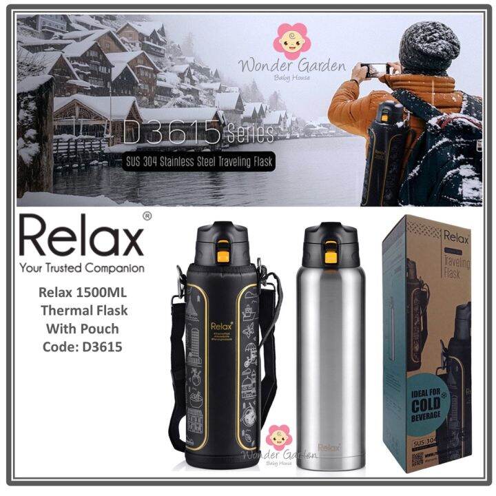 RELAX 1500ML 18.8 STAINLESS STEEL THERMAL FLASK WITH FREE POUCH (Botol Pemanas | D3615) | Lazada