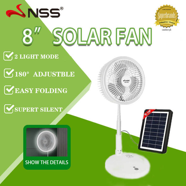 NSS 8" Solar Fan Rechargeable Fan Foldable Desk Fan Portable Solar ...