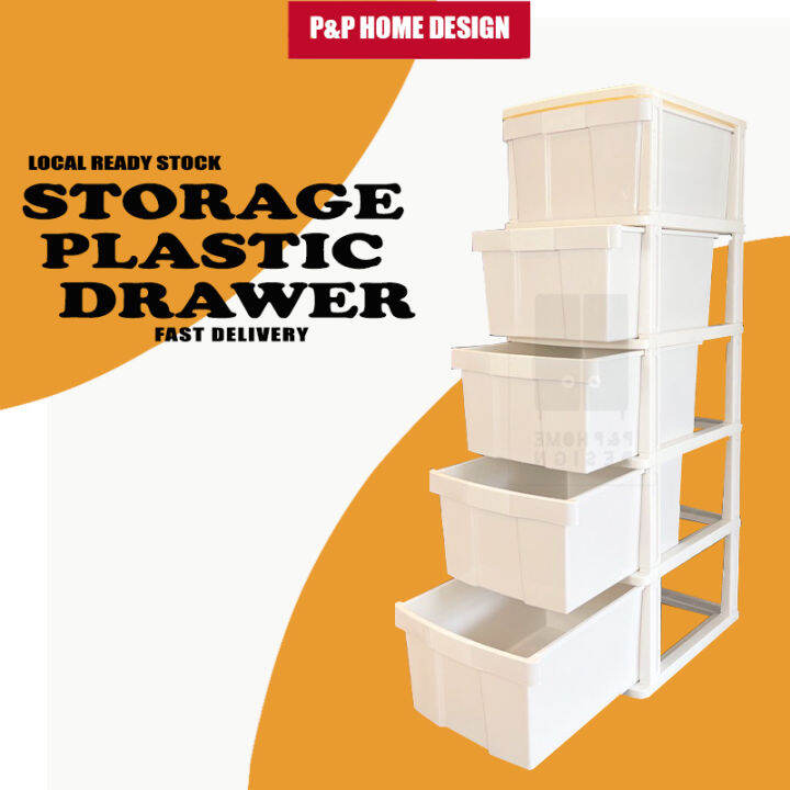 Classic White Plastic Drawer Storage Cabinet Clothes 5 Tier Drawer Baju ...