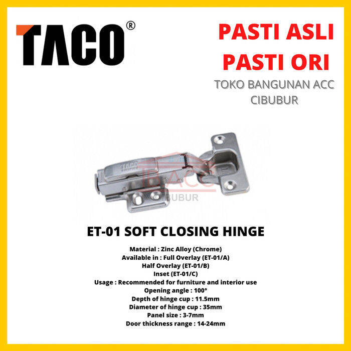 Engsel Sendok Taco Slow Motion Soft Closing Hinge ET-01 A Lurus ...