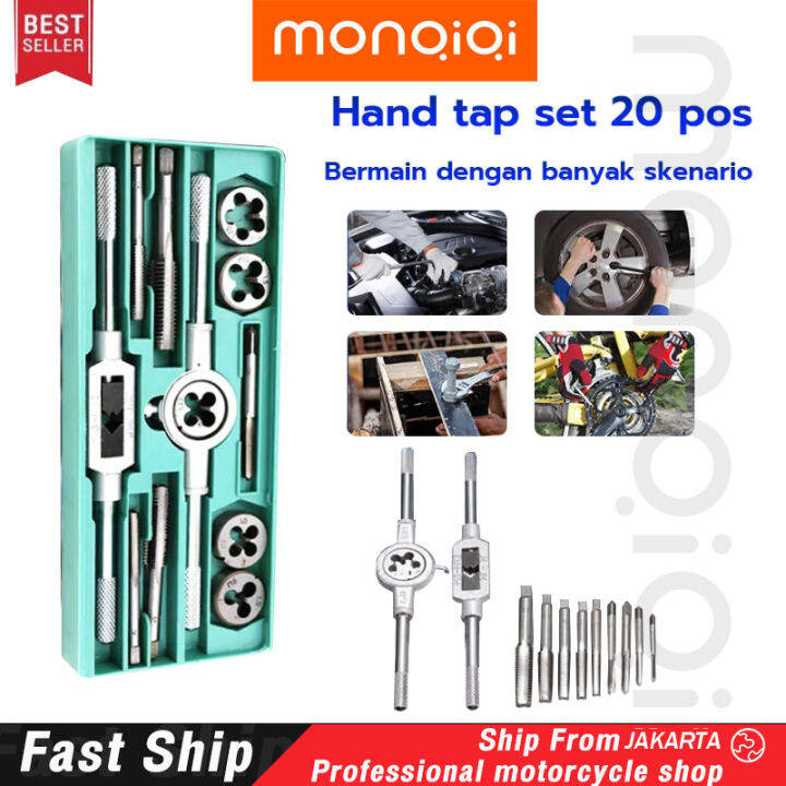 Monqiqi Hand Tap and Die 8/12/20 Pcs Set Alat Snai Dan Tap Ulir Dart ...